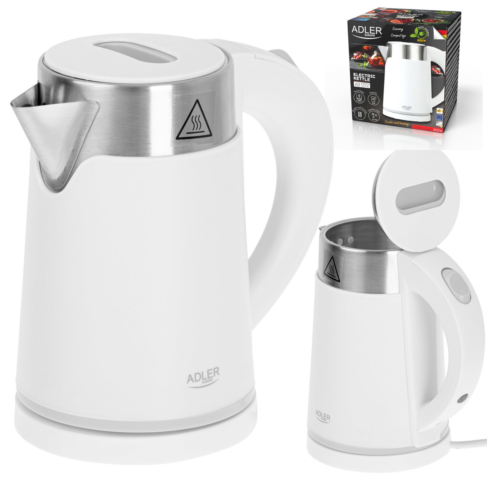 CZAJNIK ELEKTRYCZNY BEZPRZEWODOWY TURYSTYCZNY 600ml 800W BIAŁY ADLER ...